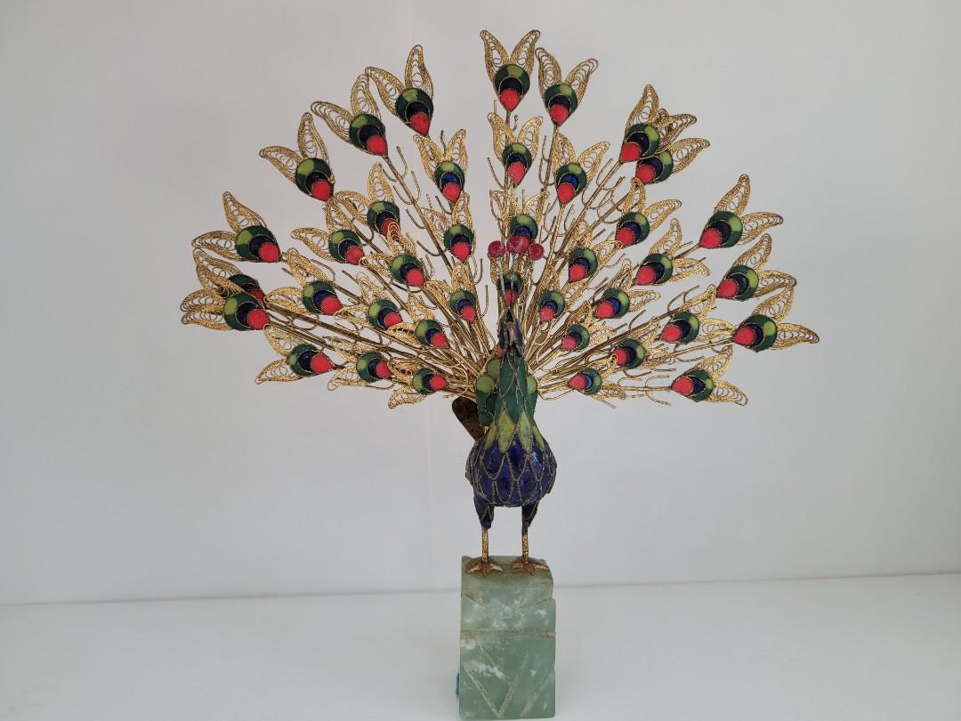 Chinese Jade & Enamel Peacock Sculpture Art Objects Art & Collectibles ...