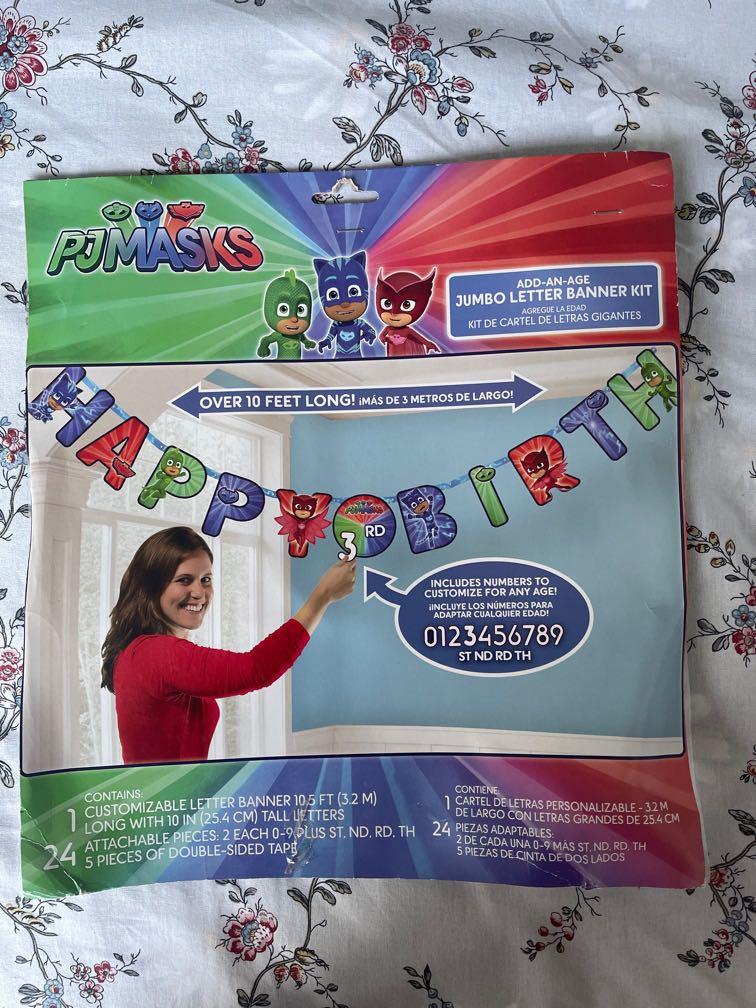 PJ MASK happy birthday banner customised for any age, Hobbies & Toys ...