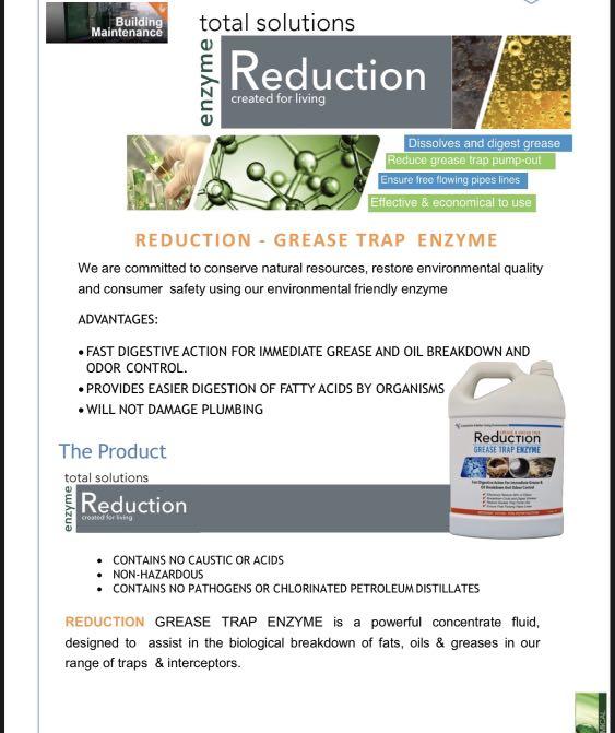 Reduction - grease trap enzyme, Furniture & Home Living, Cleaning ...