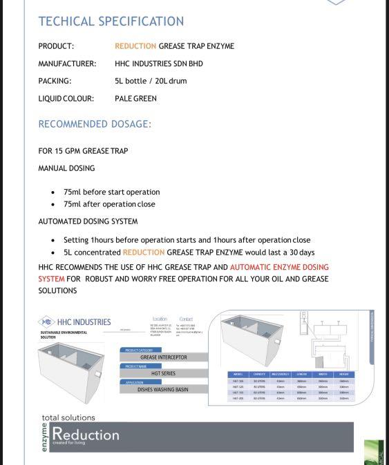 Reduction - grease trap enzyme, Furniture & Home Living, Cleaning ...