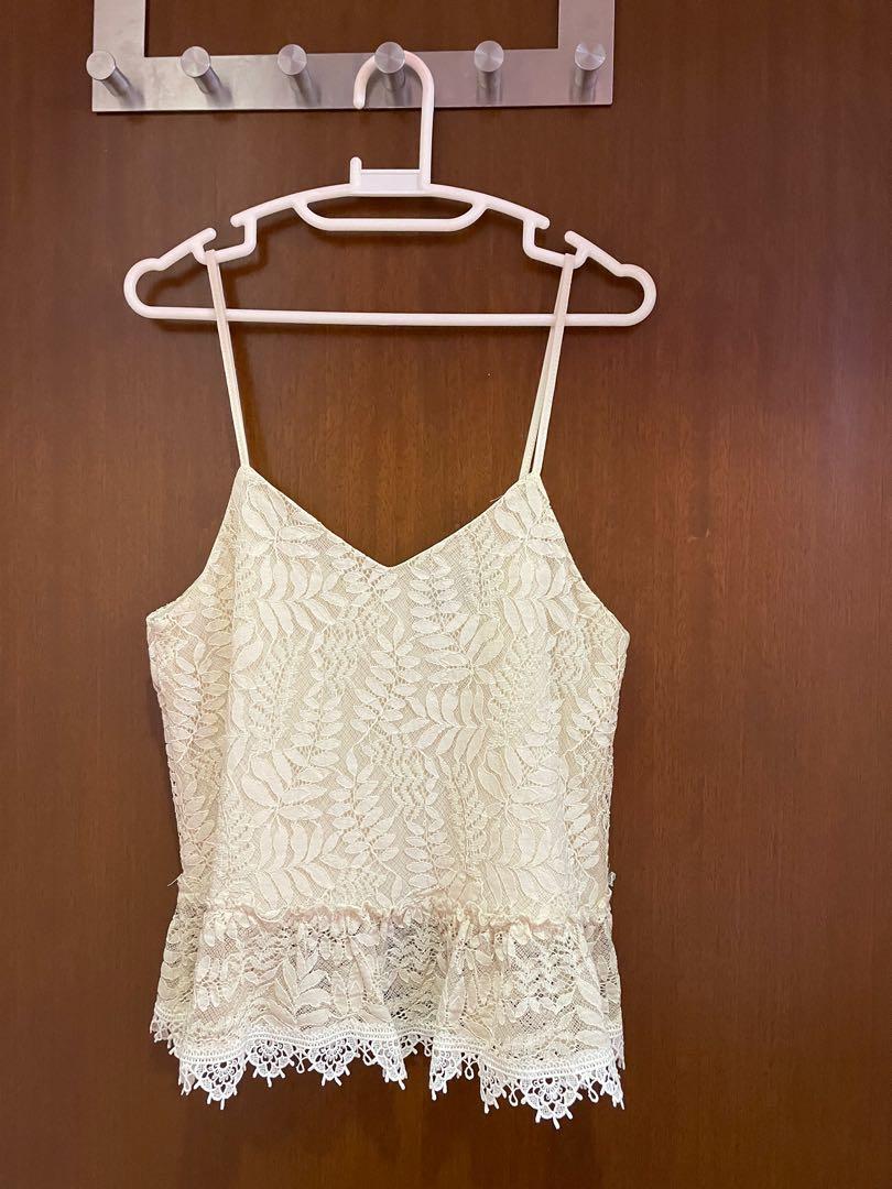Sexy Beige Lacy Top, Women's Fashion, Tops, Blouses on Carousell