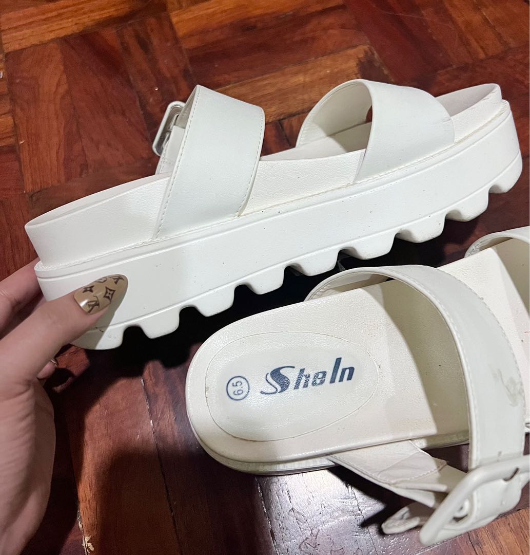 Shein Platform Slides White, Women's Fashion, Footwear, Slippers and ...