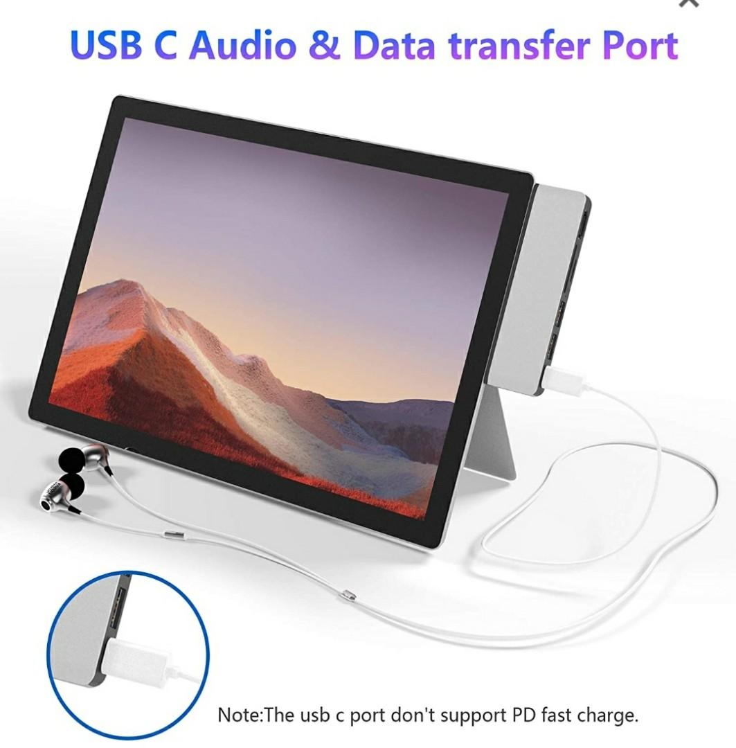 Surface Pro 7 USB C Hub, 6-in-2 Aluminum Surface Pro 2019 Dock with 4K ...