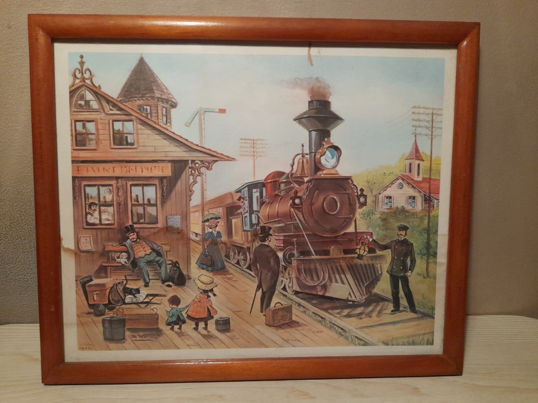 Vintage Train Staton Art Picture with Frame, Furniture & Home Living ...