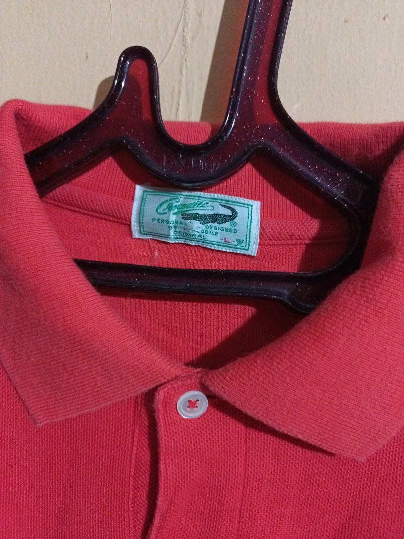 CROCODILE Short Sleeve vermillion button-up polo shirt, Fesyen Pria ...
