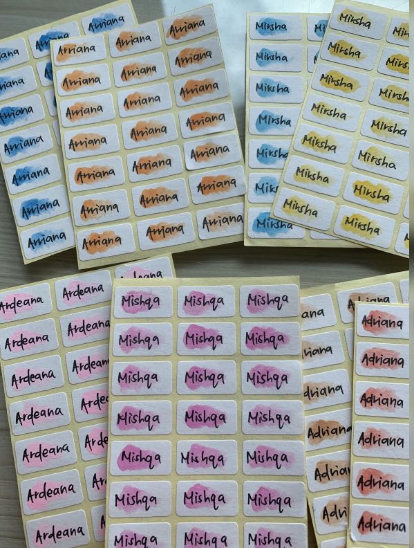 Customised Name Stickers Handmade Watercolour, Hobbies & Toys ...