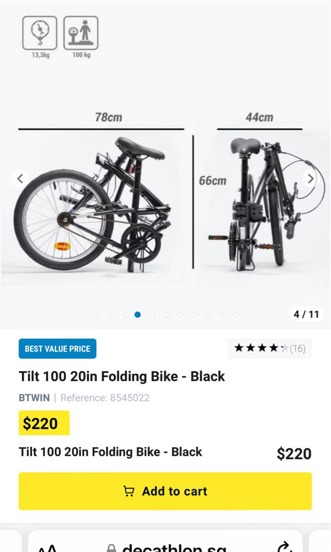 Decathlon Tilt 100 20in Folding Bike - Black, Sports Equipment ...