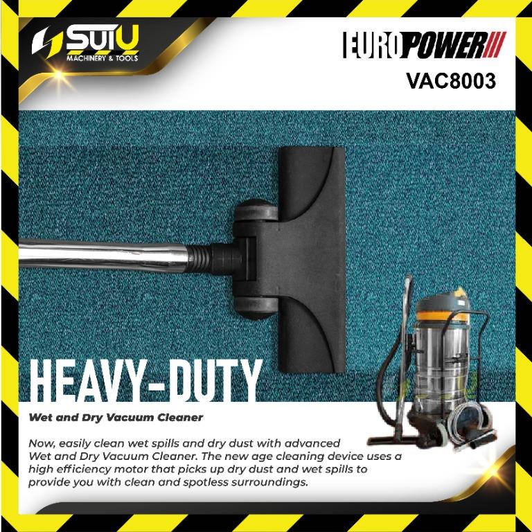 EUROPOWER VAC8003 80L Wet & Dry Stainless Steel Vacuum Cleaner 3000W ...