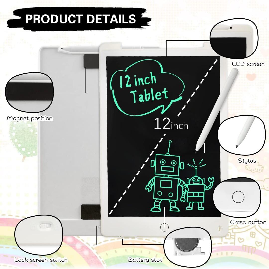 Magnetic 12 inch LCD Writing Tablet for Kids Adults. Erasable Digital ...