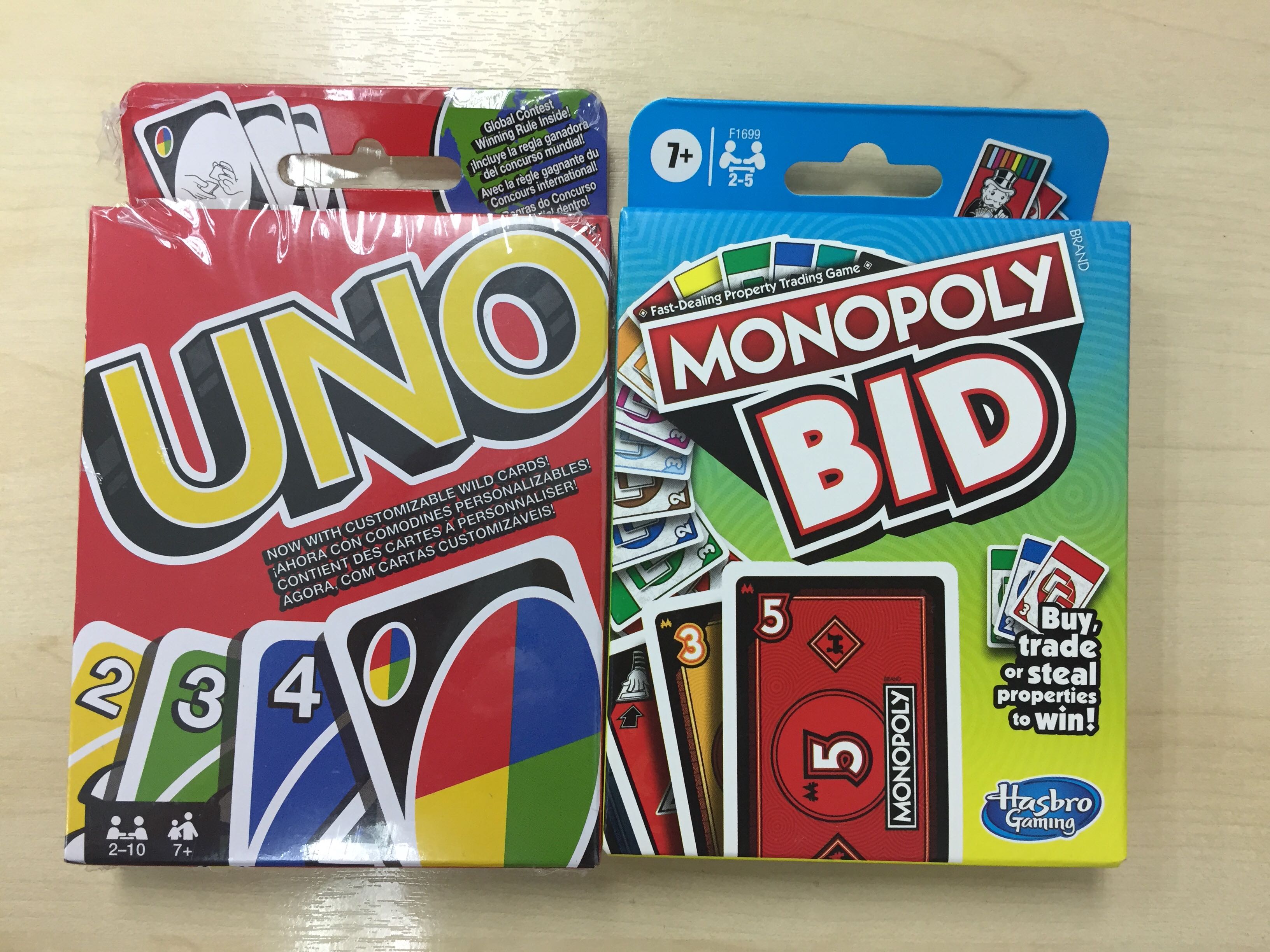 Mattel Games UNO Classic & Hasbro Monopoly Bid Gaming Play Card Deck ...