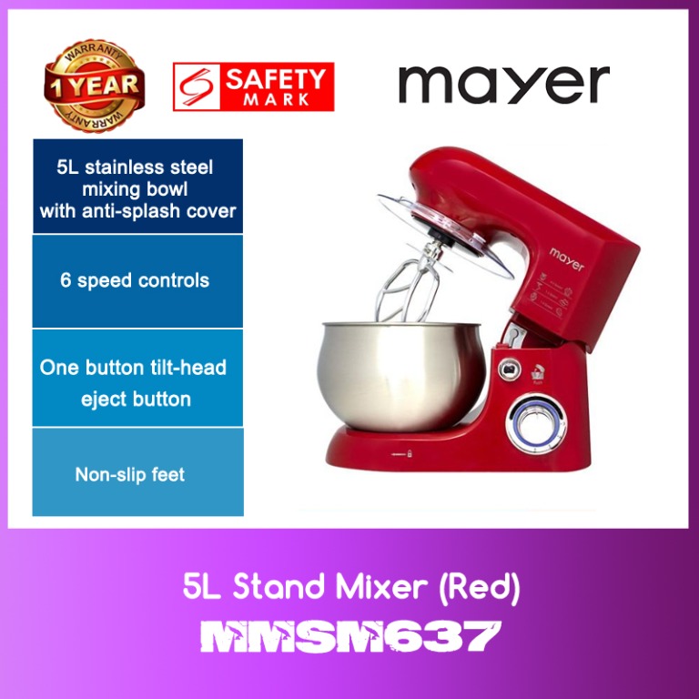 Mayer 5L Stand Mixer MMSM 637 (Red) WITH 1 YEAR WARRANTY, TV & Home ...