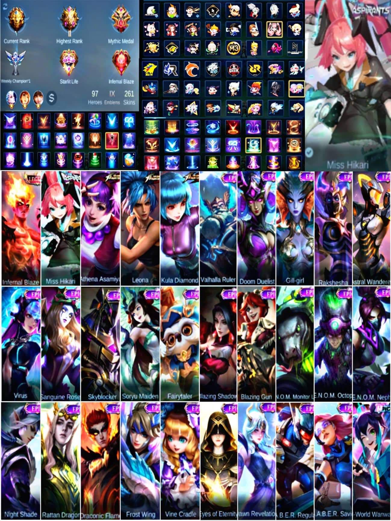 Stacked Aspirant Layla x Legend Valir Mobile Legends Account (Many ...