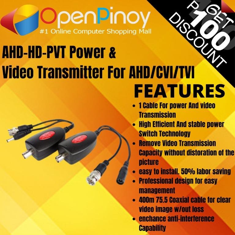AHD-HD-PVT Power & Video Transmitter for AHD,CVI,TVI, Furniture & Home ...