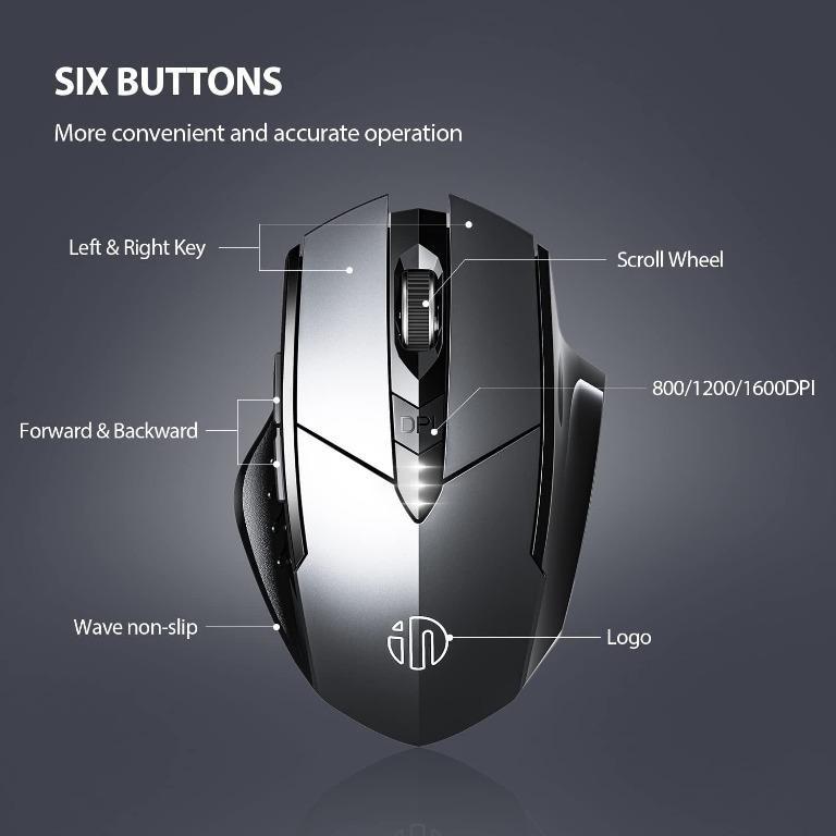 Bluetooth Mouse [Upgraded: Battery Level Visible], Inphic Rechargeable Wireless Mouse Multi ...