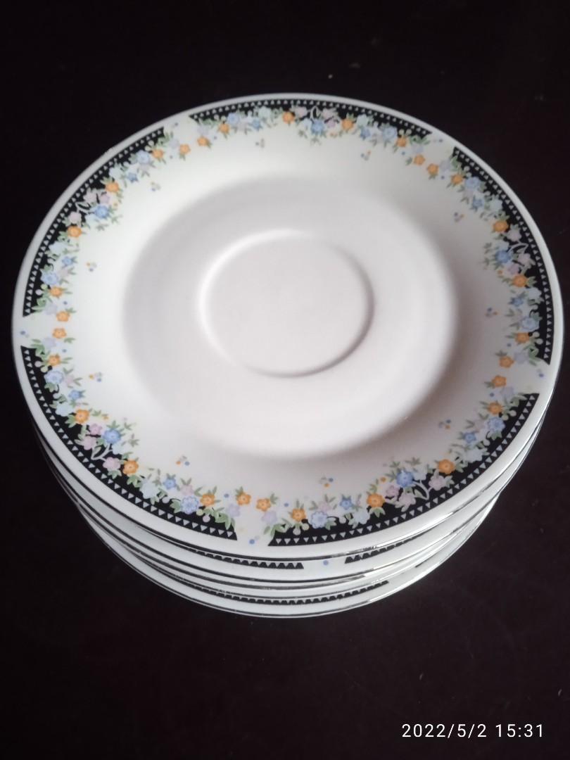 Vintage crown dynasty floral black border 6 pcs cake plate set ...