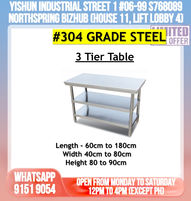 Stainless Steel 3 Tier Table #304, Furniture & Home Living, Kitchenware ...