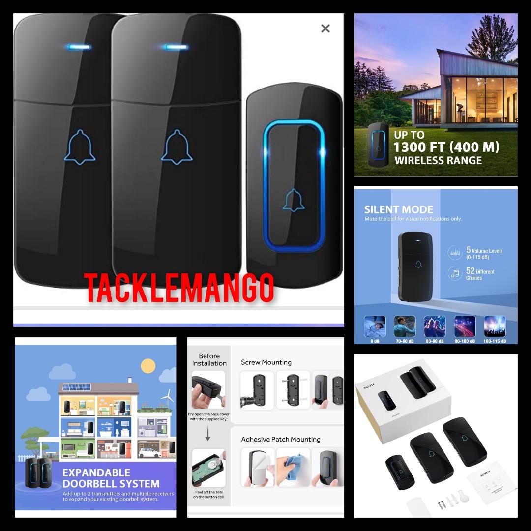 Wireless Doorbell, NOVETE 1300ft Long Range Door Bells Chime, IP55 ...