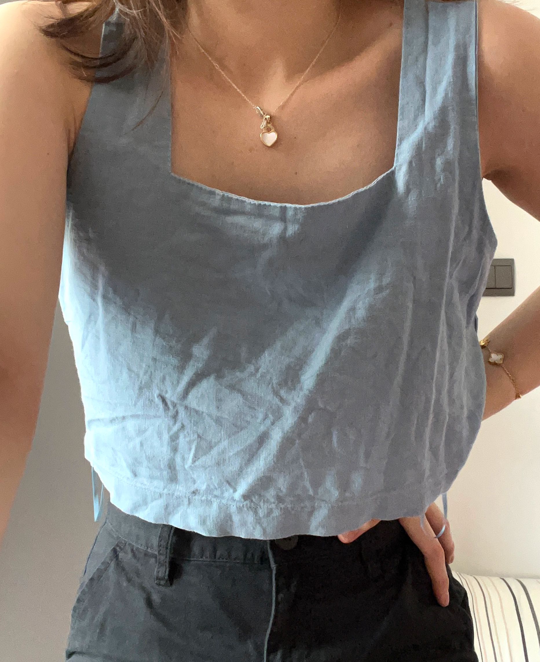 CO baby blue square neck flare out top, Women's Fashion, Tops, Blouses ...