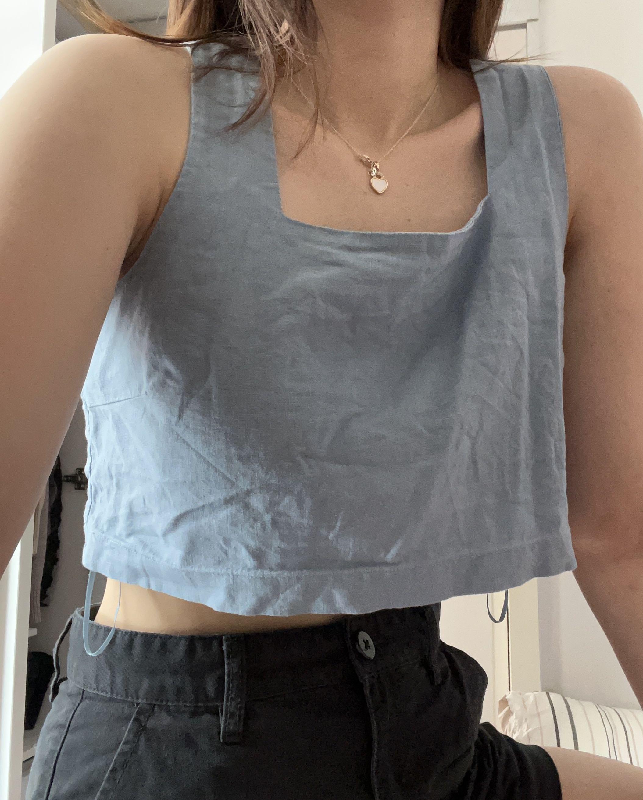 CO baby blue square neck flare out top, Women's Fashion, Tops, Blouses ...