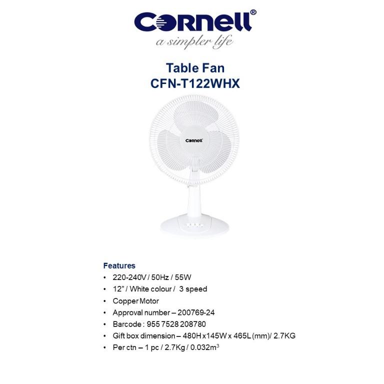 Cornell Table Fan 12 inch CFNT122GY, Furniture & Home Living, Lighting ...