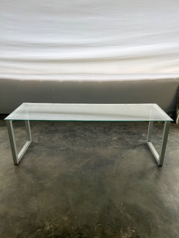 Glass Top Working Desk White Colour / Meja Kerja Atas Kaca Warna Putih ...