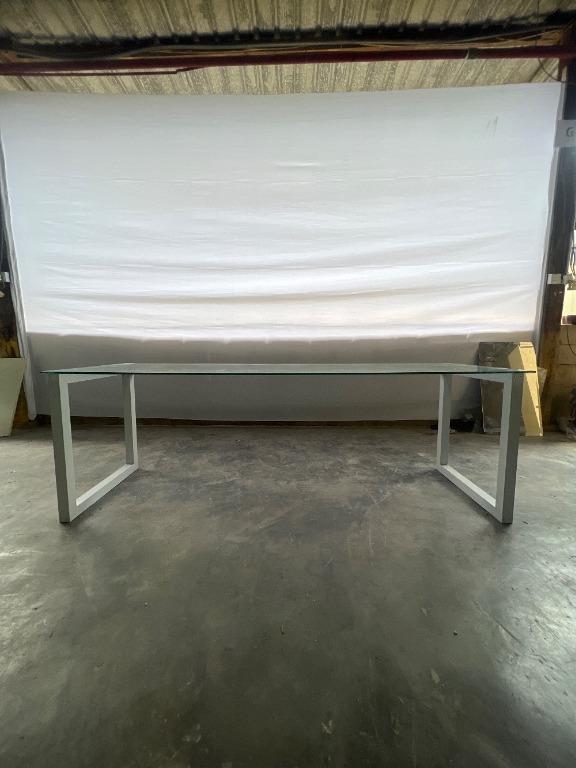 Glass Top Working Desk White Colour / Meja Kerja Atas Kaca Warna Putih ...