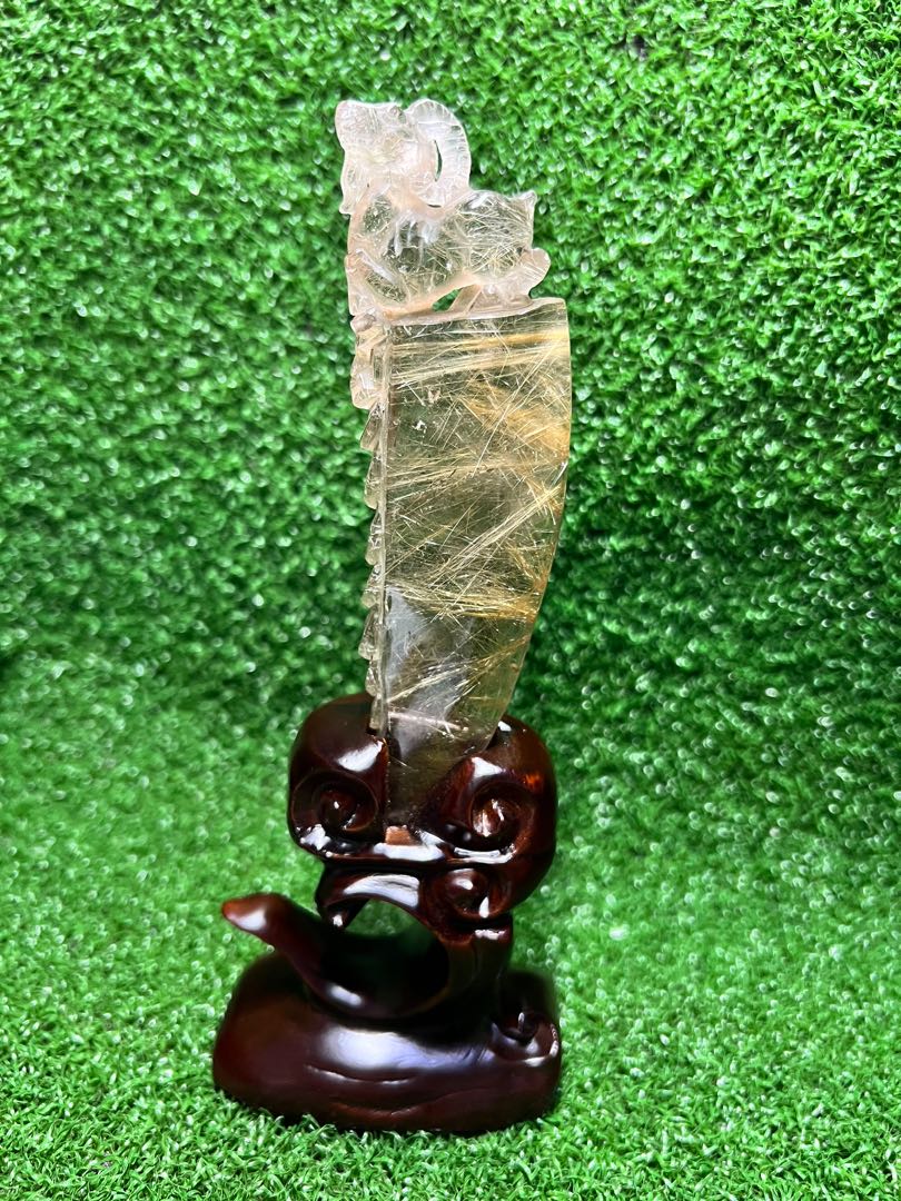 Golden rutiled goats crystal display, Everything Else on Carousell