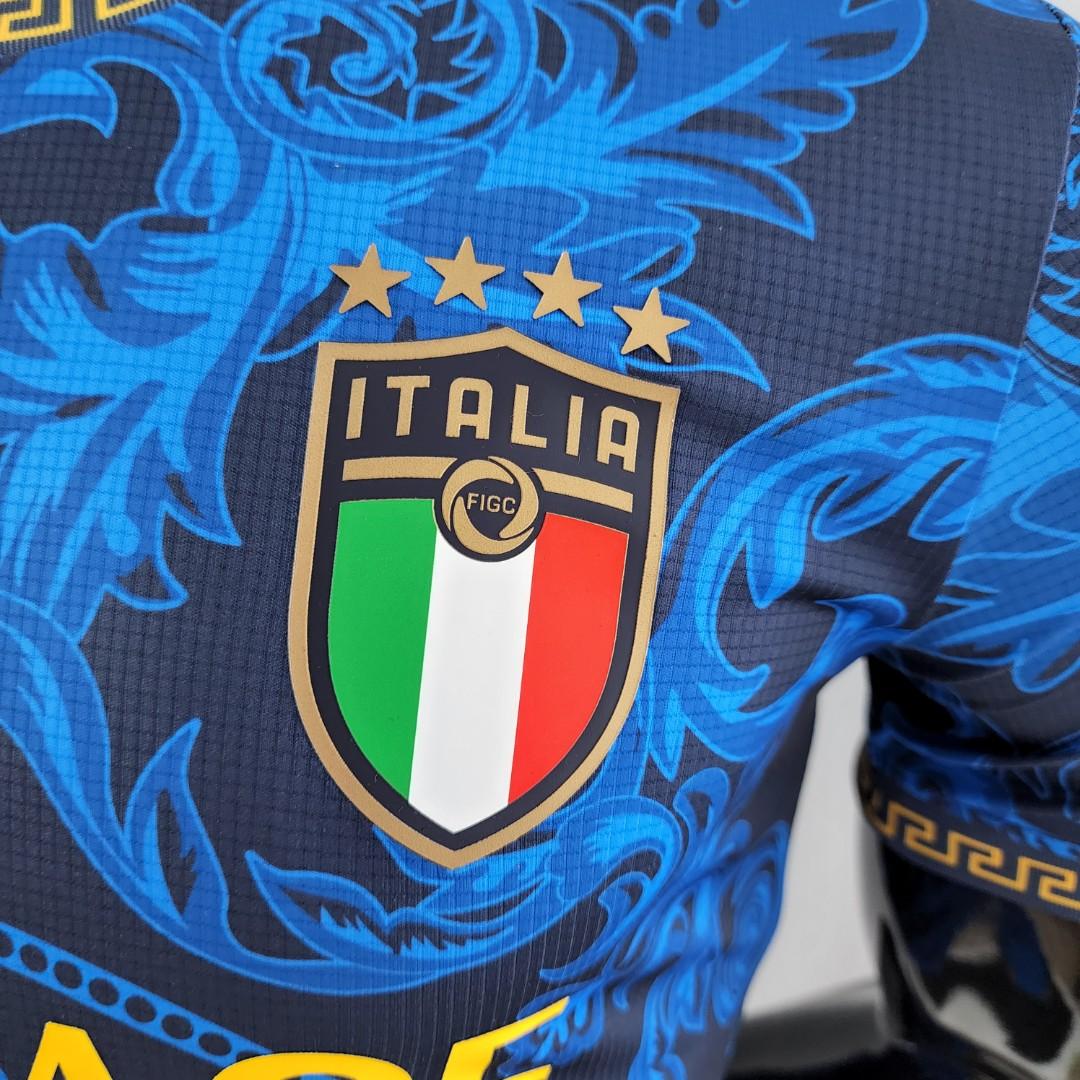 Italy X Versace blue Player version Jersey 2022 Football Jersey Soccer ...