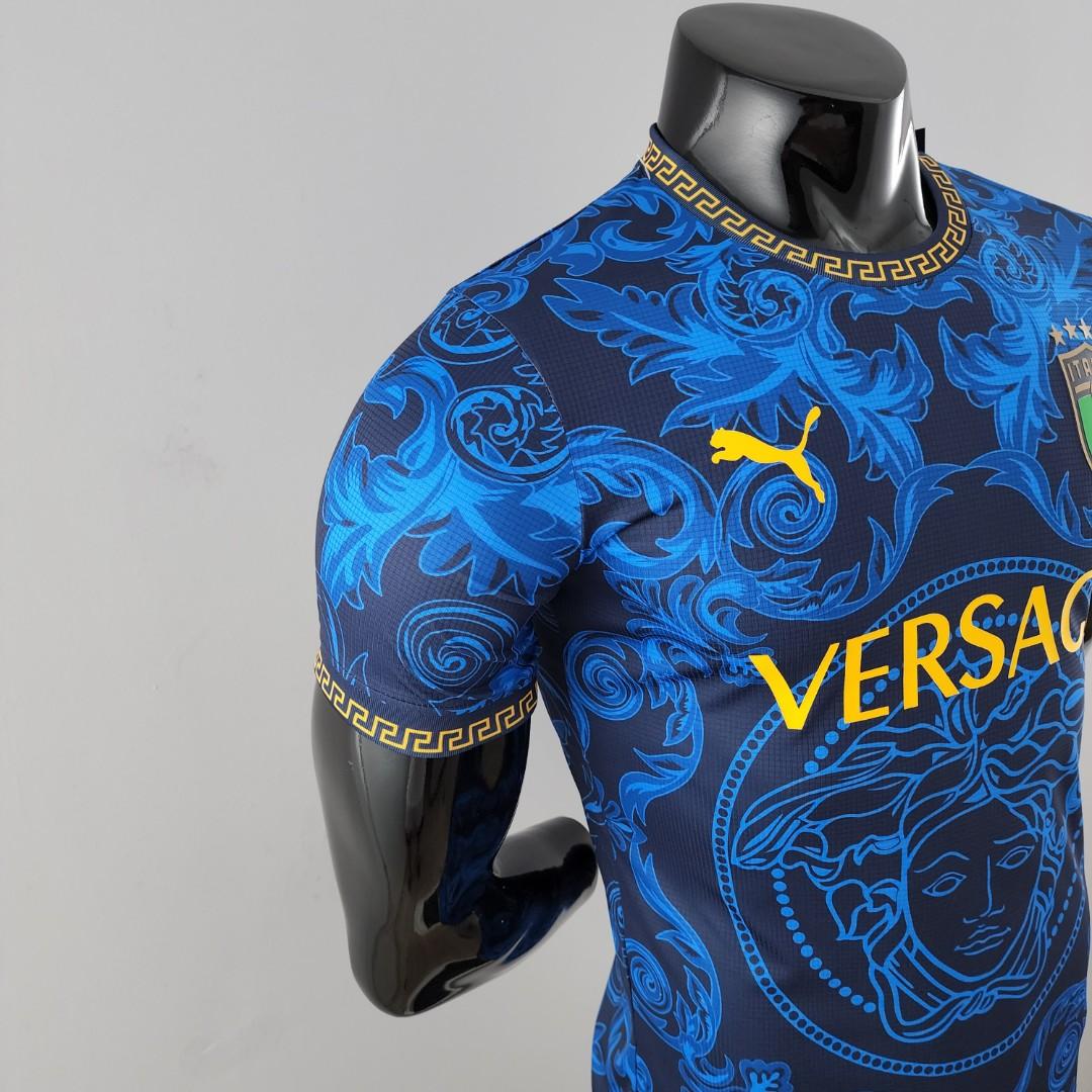 Italy X Versace blue Player version Jersey 2022 Football Jersey Soccer ...
