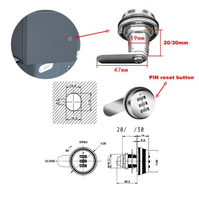 LEAP Cabinet Combination Lock 19mm | Locker Number PIN Locks | HDB ...