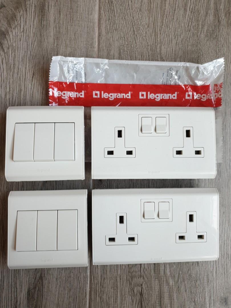 Legrand double power plug switches and 3 gangs 1 way switches, TV ...