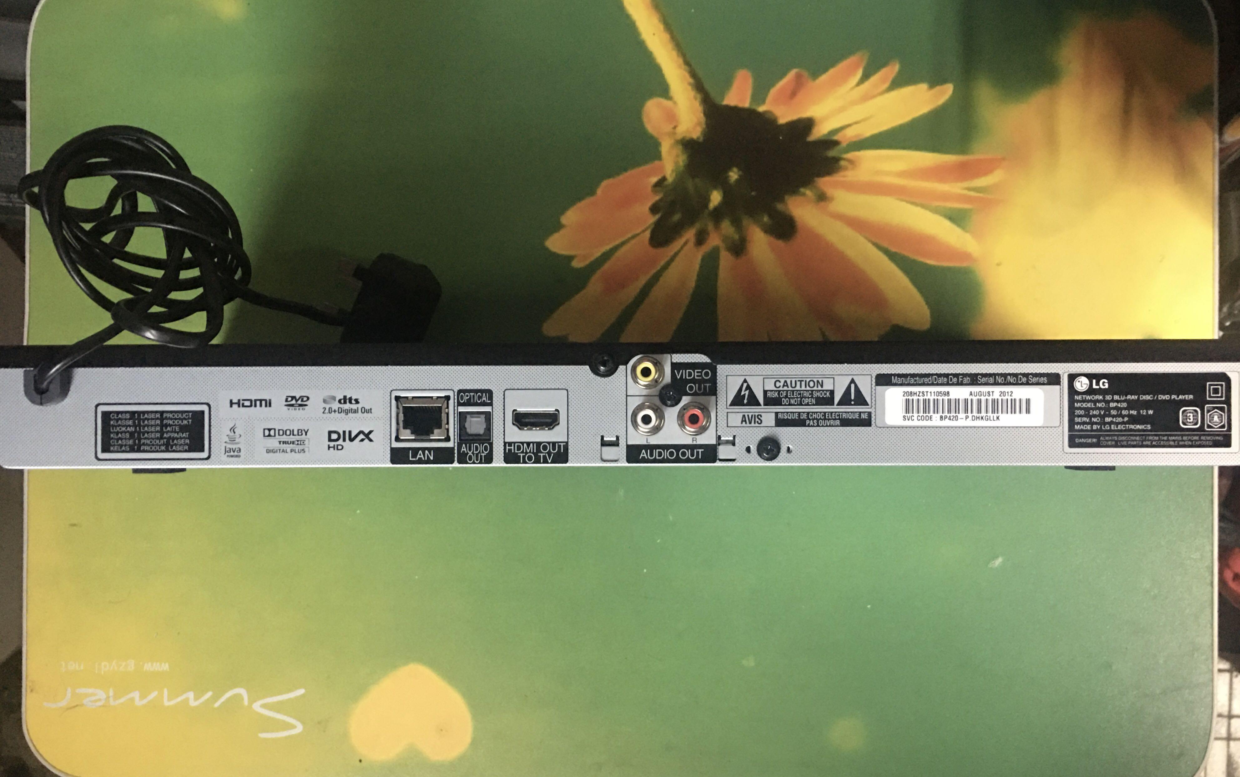 LG BP420 3D Blu-ray DVD Player 藍光影碟播放機, 家庭電器, 電視 & 其他娛樂, 藍光及播放器 - Carousell