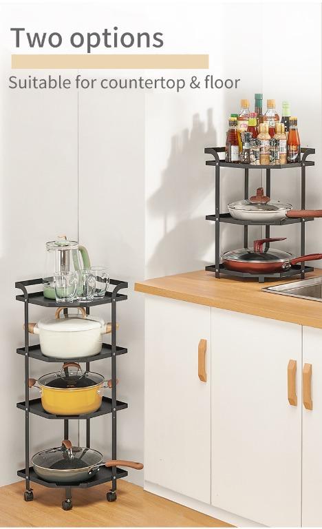 ODOROKU 2/3/4 Tier Kitchen Corner Shelf Pot Rack Free Standing Pot Rack ...