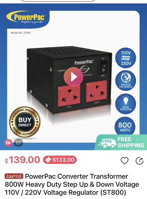 Powerpac 800W Power Converter Transformer, TV & Home Appliances ...