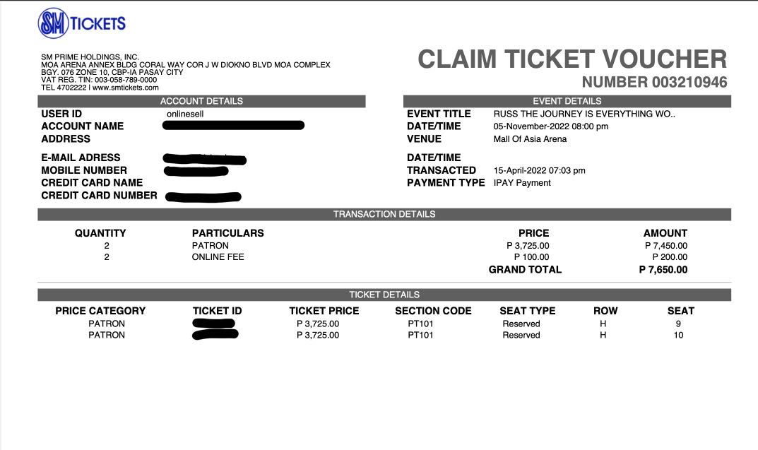 Russ Patron Tickets, Tickets & Vouchers, Event Tickets on Carousell