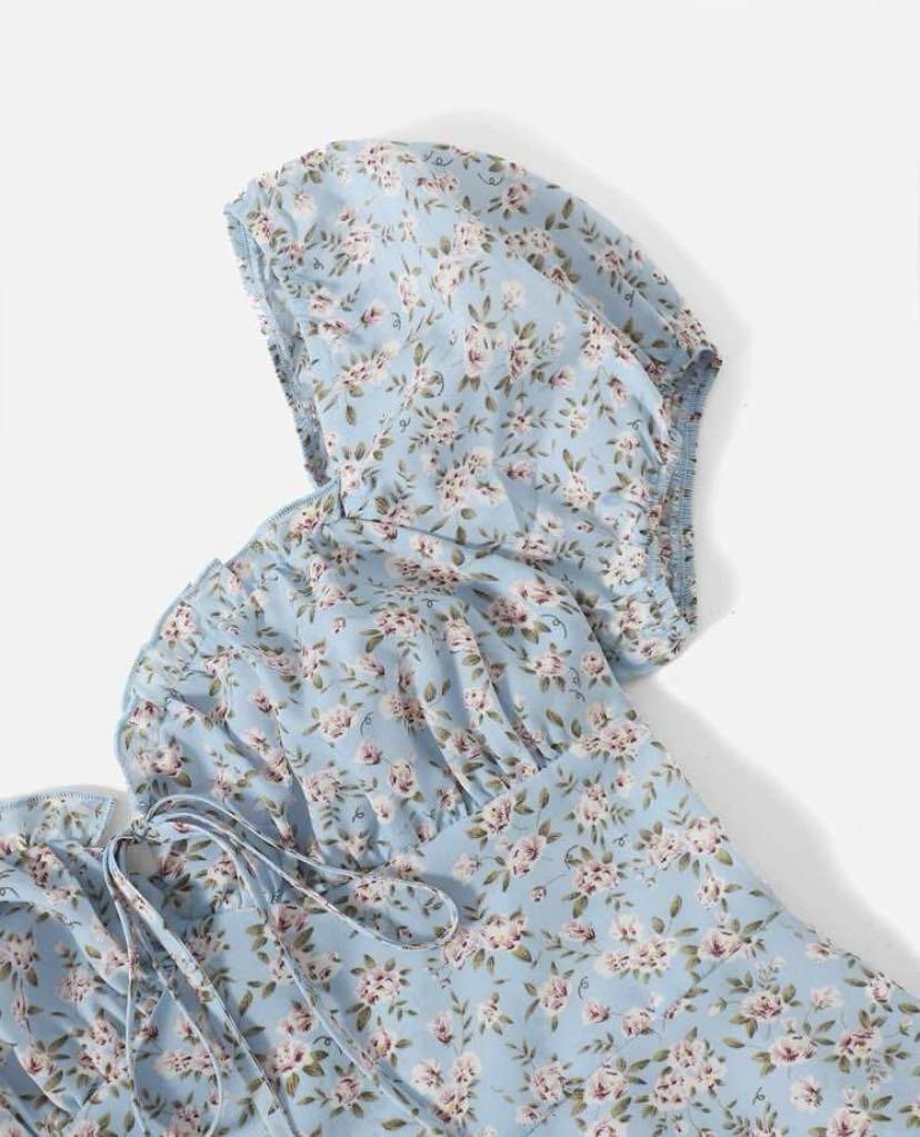 Shein Ditsy Floral Puff Sleeve Ruched Bust Dress Womens Fashion