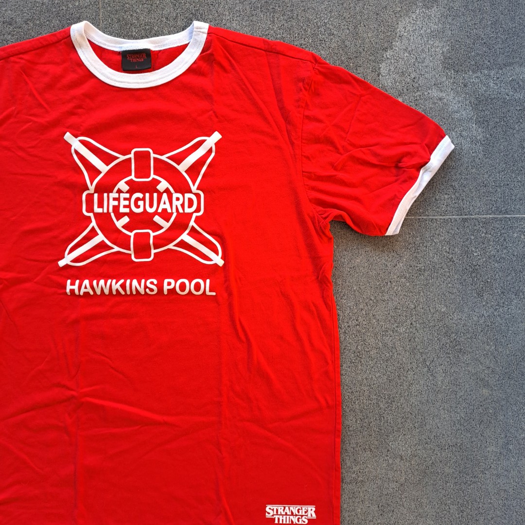 Stranger Things Official Merch Hawkins Lifeguard Shirt, Men's Fashion ...