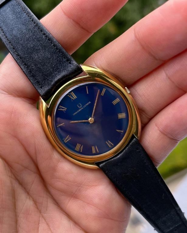 Vintage 1980s Universal Geneve White Shadow in rare blue dial, Luxury ...