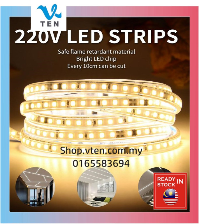240V IP67 LED Strip Light Ceiling Light Sticker 10cm Cut-table Warm ...