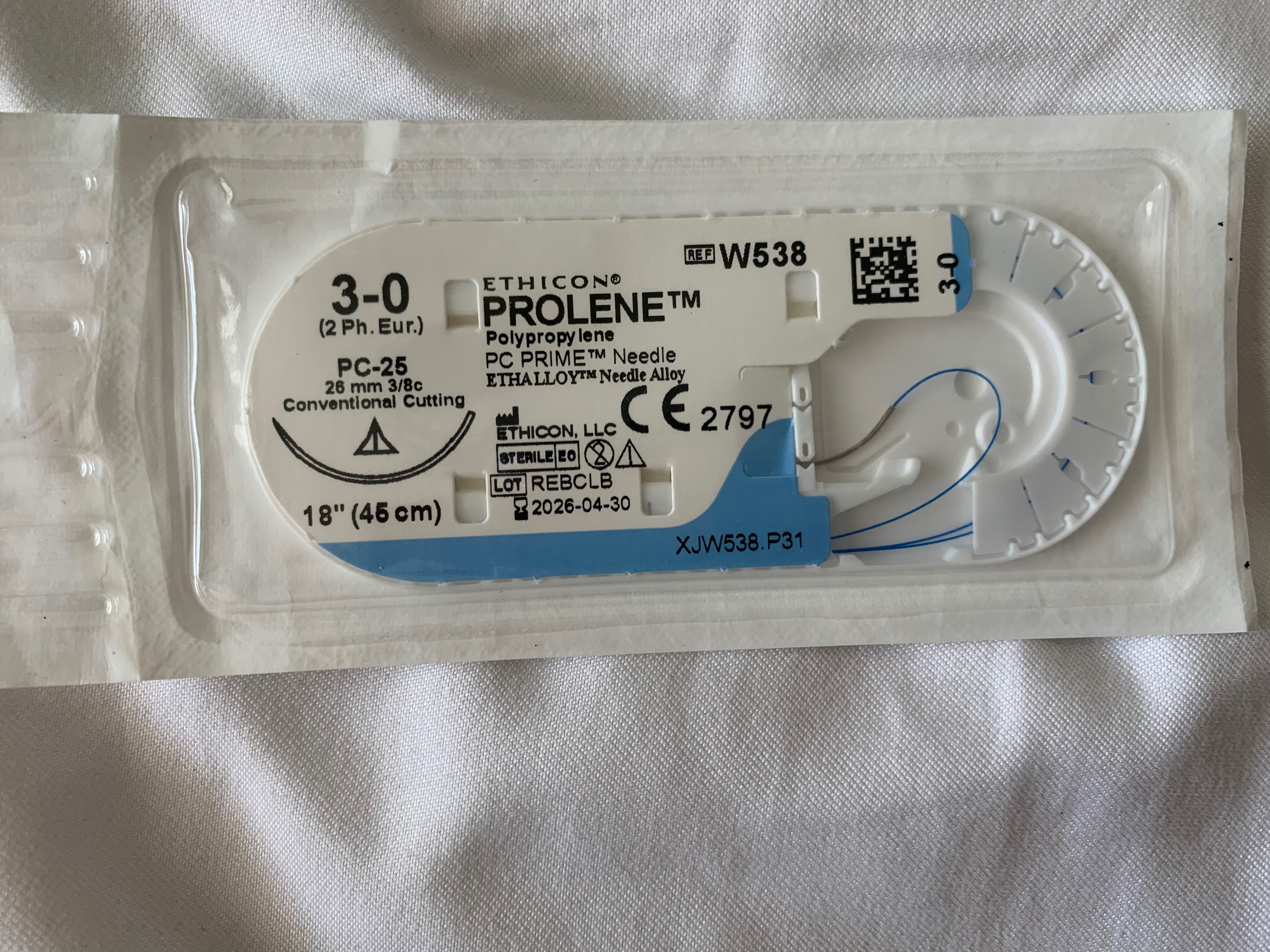 3-0 and 4-0 prolene sutures to practice free hand tie and instrument ...