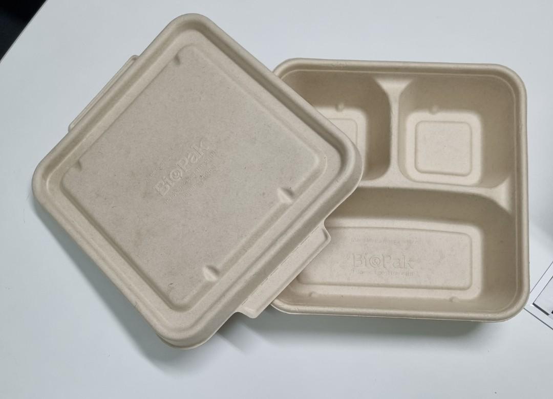 Biopak 3 compartment biocane takeaway box with lid, Furniture & Home ...