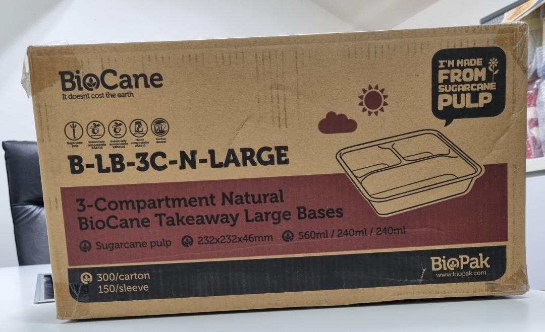 Biopak 3 compartment biocane takeaway box with lid, Furniture & Home ...
