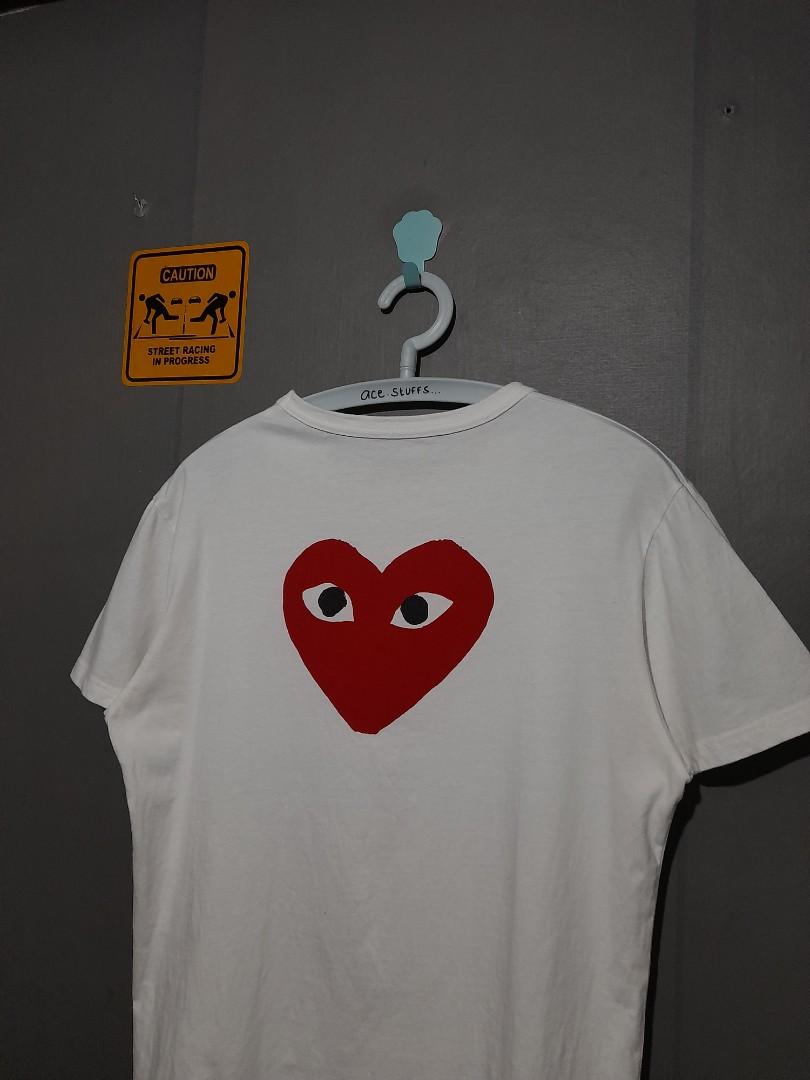 CDG Play Front and Back Heart Print and Side Patch, Men's Fashion, Tops ...