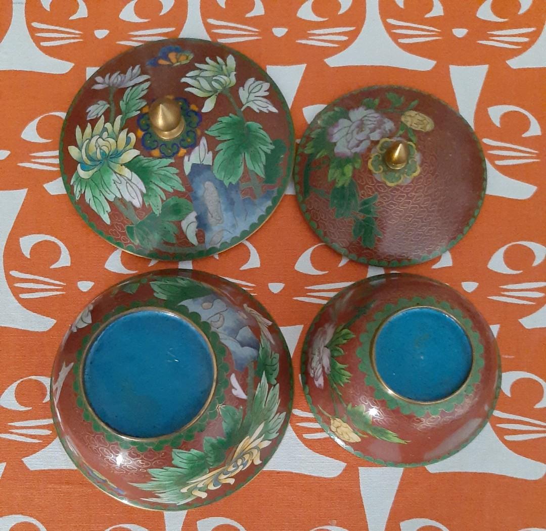 Chinese Cloisonne solid brass titbits containers. Small $70 Big $80 ...
