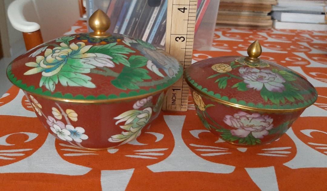 Chinese Cloisonne solid brass titbits containers. Small $70 Big $80 ...