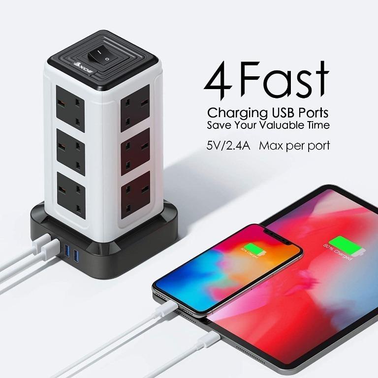 Extension cord Lead Tower 12 outlet Way, with 4 USB Port 3M Copper wire ...