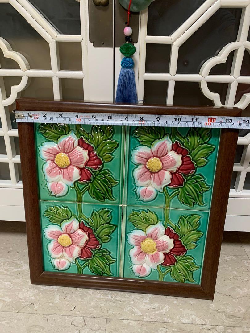 Old Peranakan tile with wooden frame. (In One set), Hobbies & Toys ...