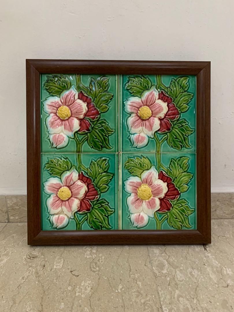 Old Peranakan tile with wooden frame. (In One set), Hobbies & Toys ...