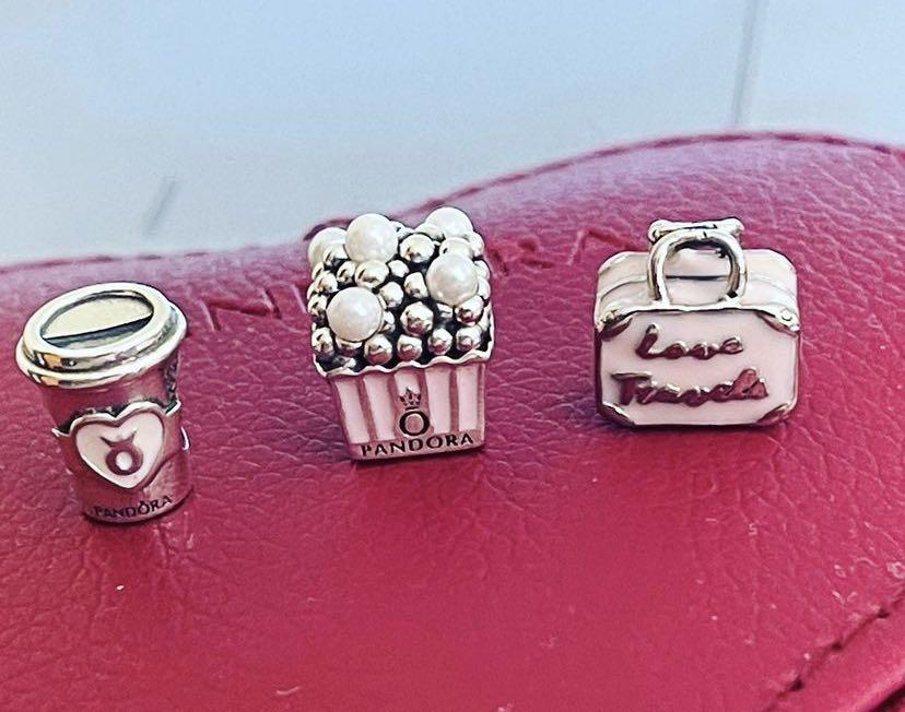 PANDORA POPCORN/TEACUP and LUGGAGE BAG CHARM TAKE ALL, Women's Fashion ...