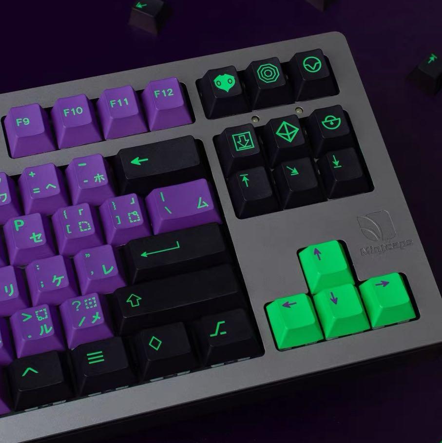 PBT Purple Japanese keycaps (purple black neon colourway), Computers ...